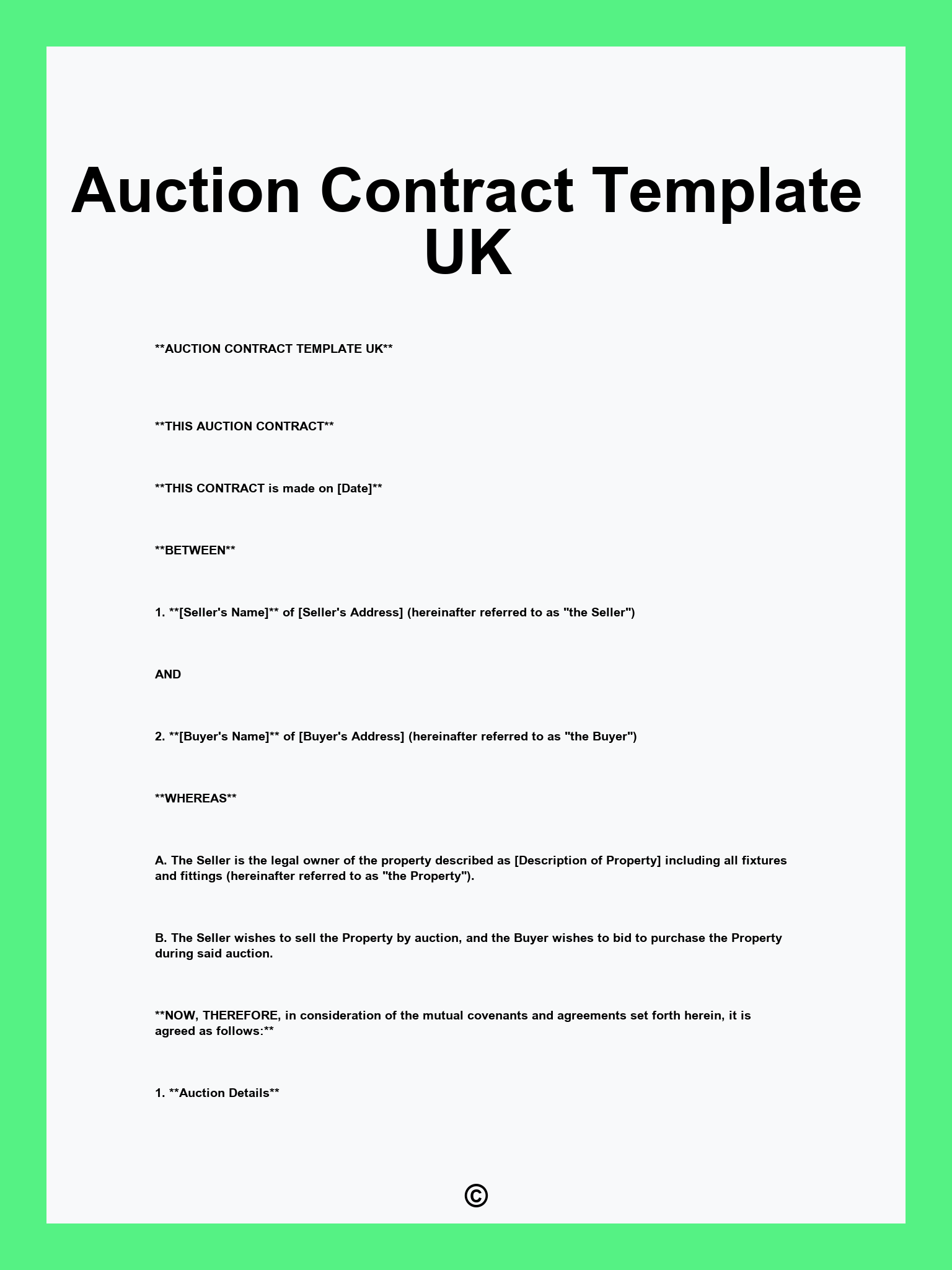 Auction Contract Template UK