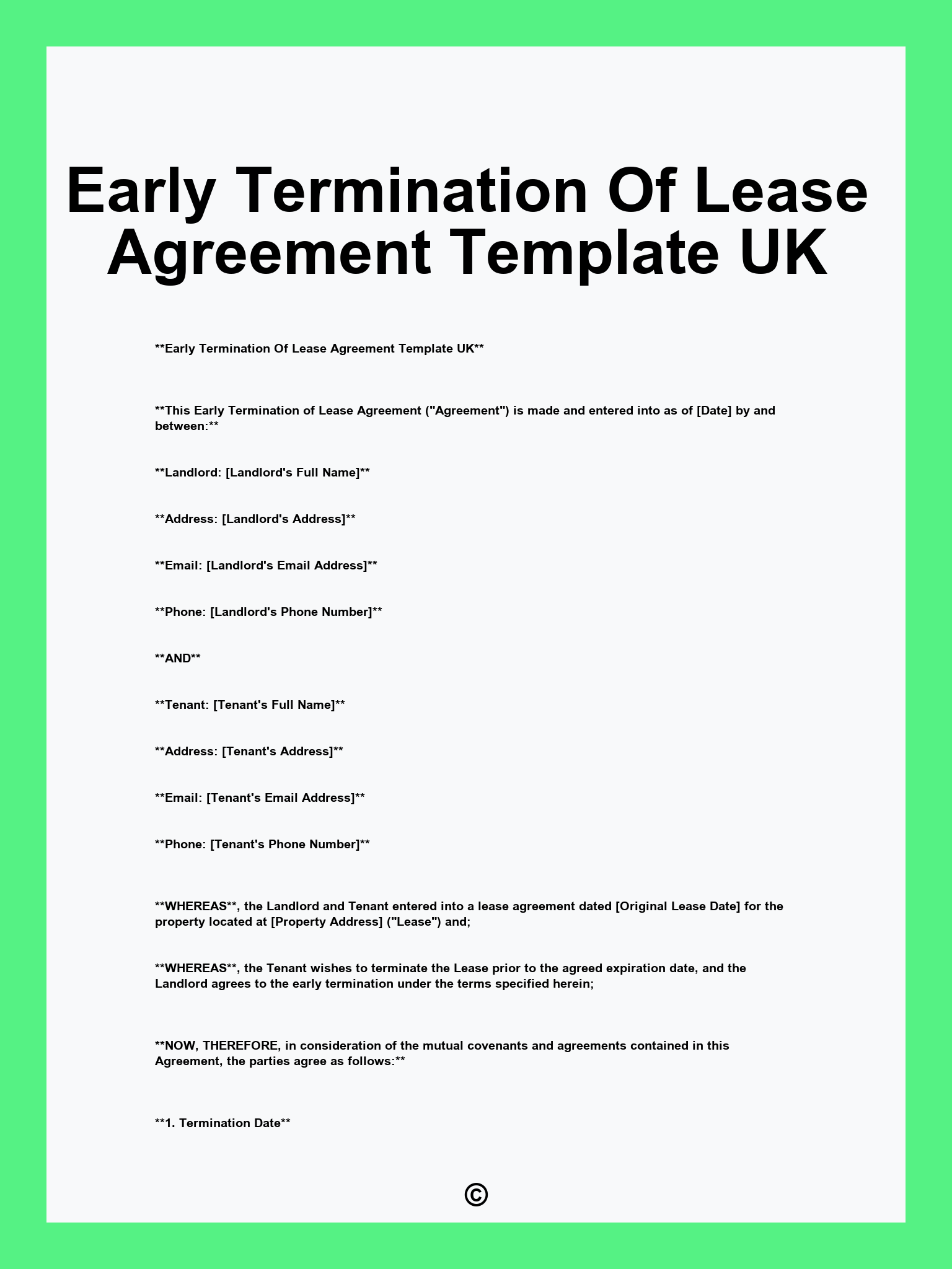 Early Termination Of Lease Agreement Template UK