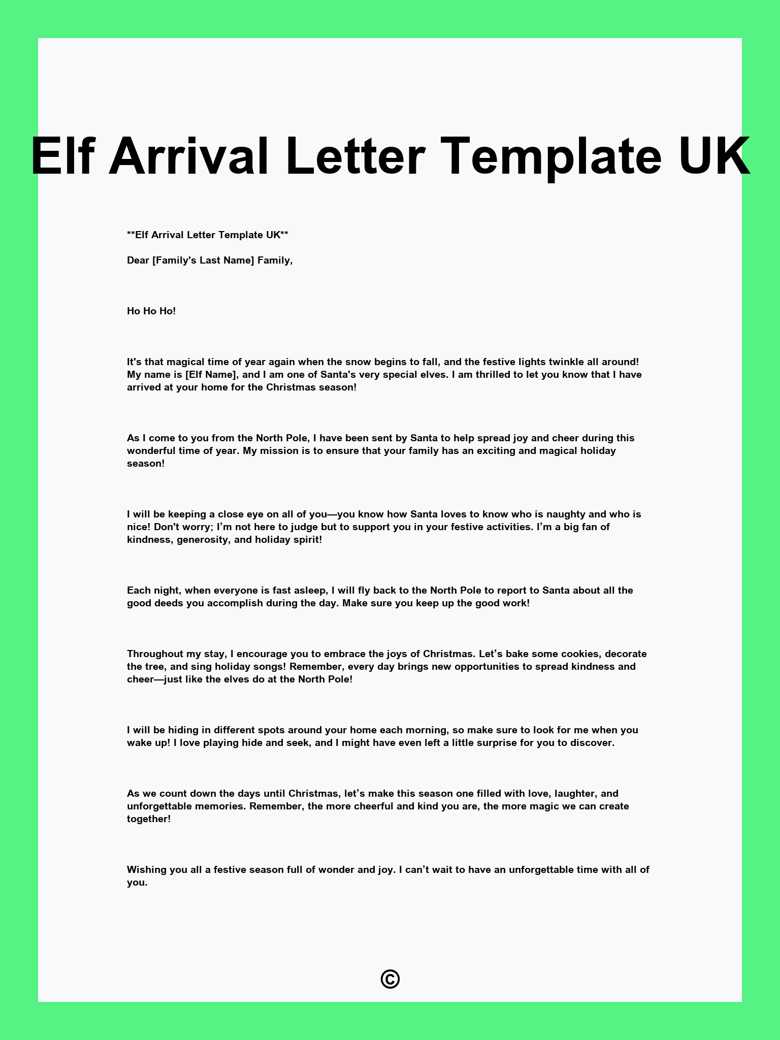 Elf Arrival Letter Template UK