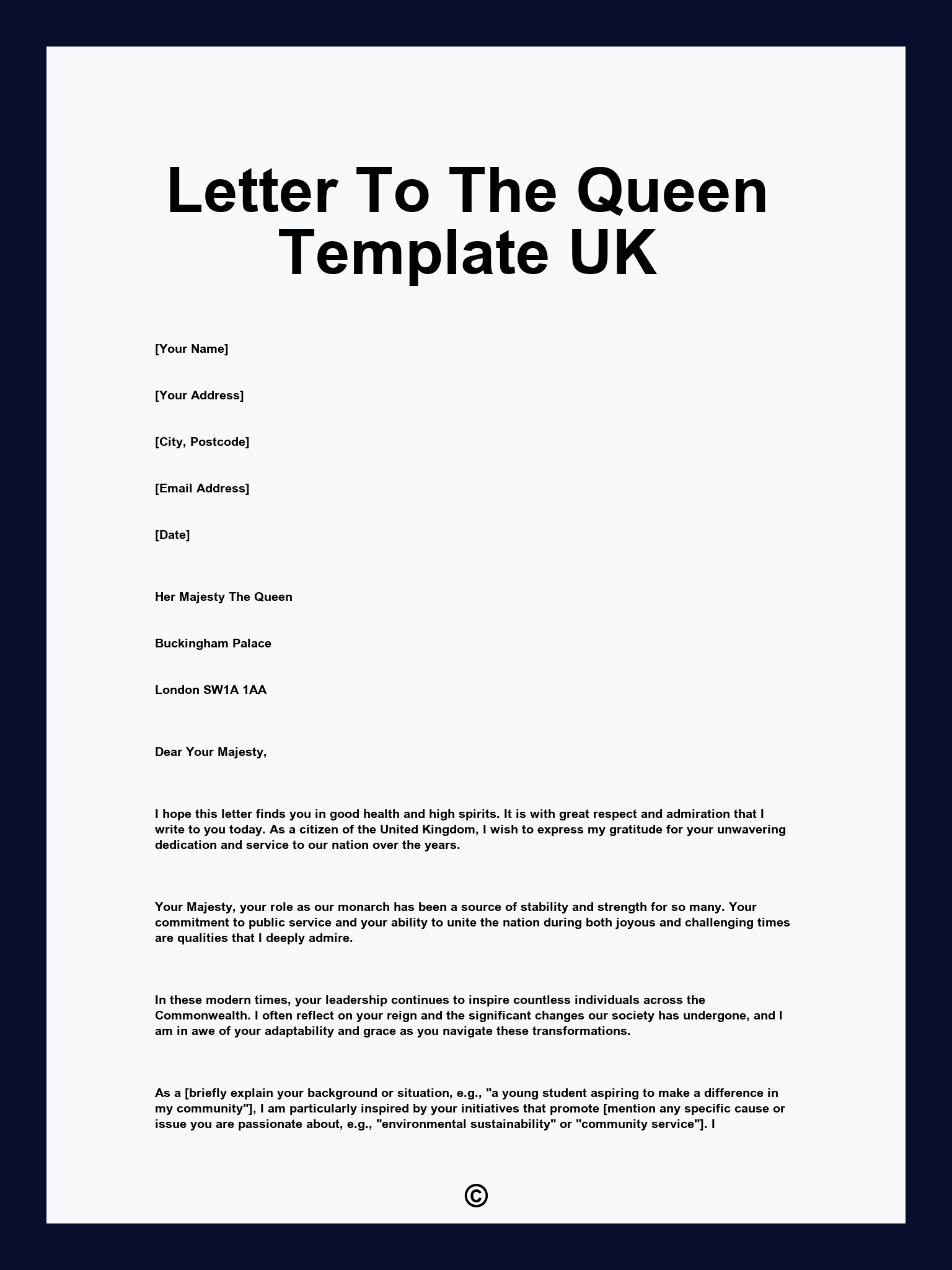 Letter To The Queen Template UK