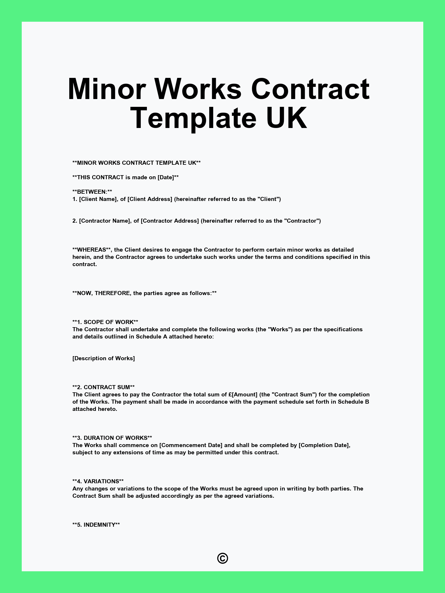 Minor Works Contract Template UK
