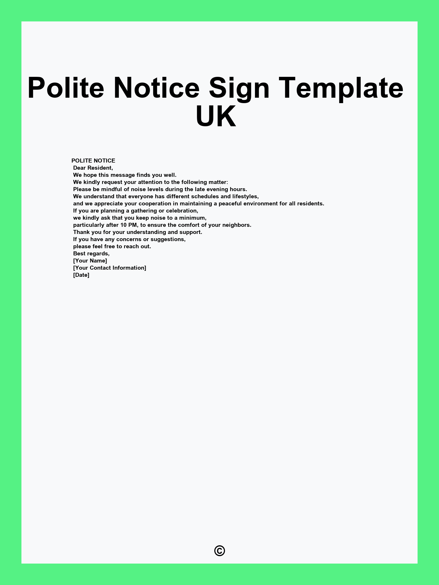 Polite Notice Sign Template UK