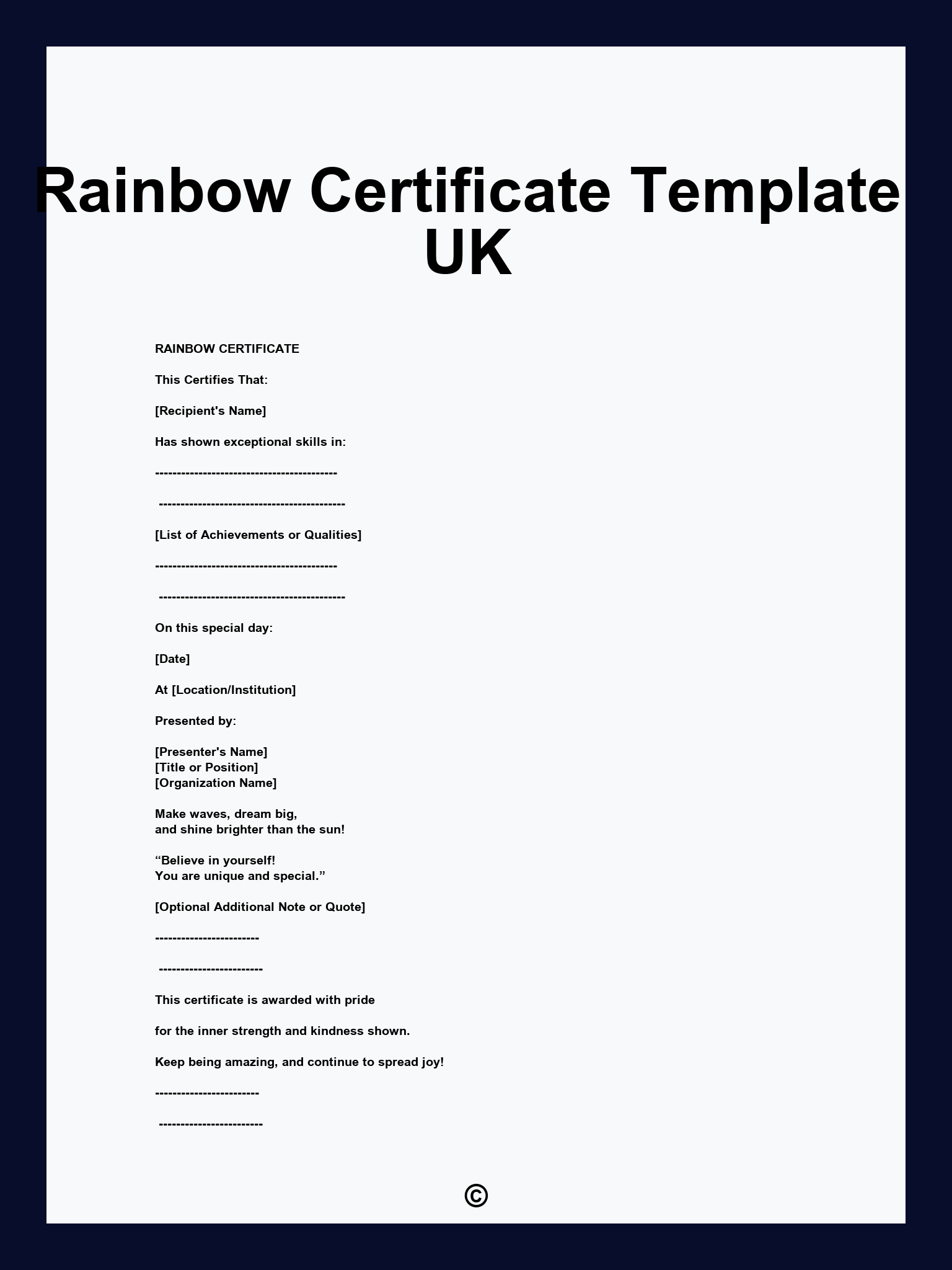 Rainbow Certificate Template UK